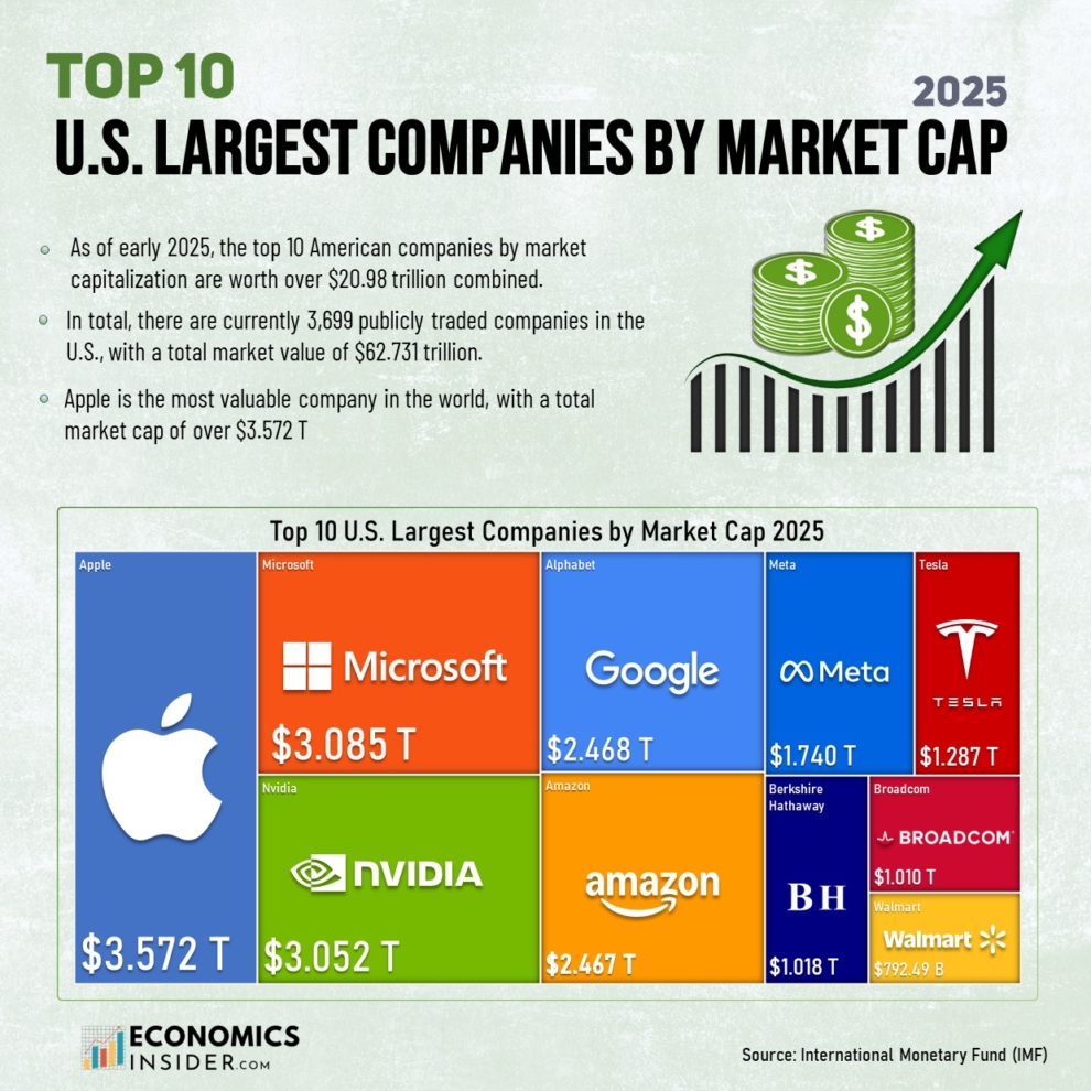 The 10 Largest U.S. Companies by Market Cap in 2025